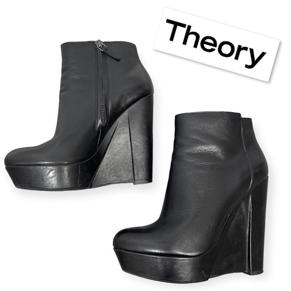Theory | Shoes | Theory Bari Black Leather Wedge Platform Ankle Boots ...
